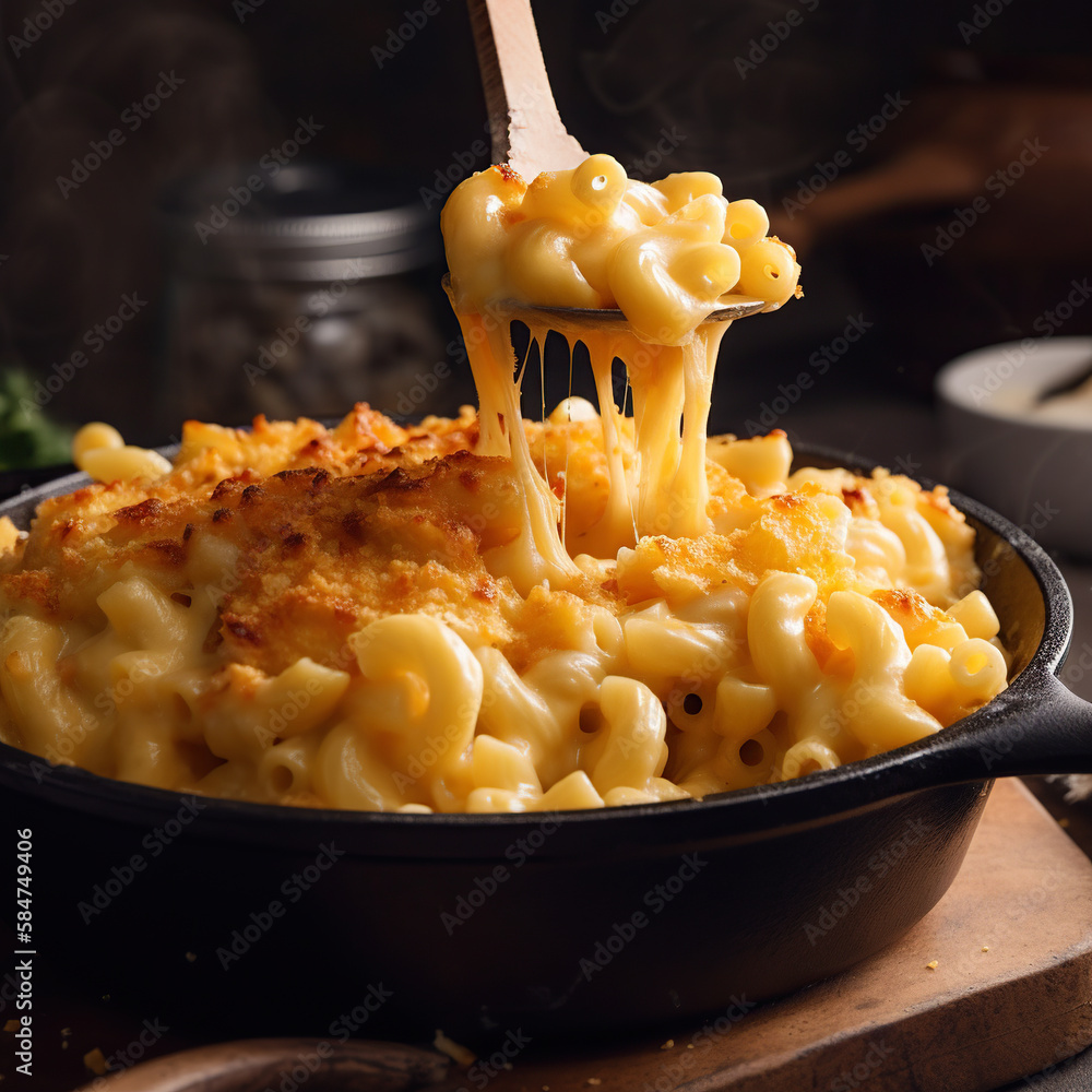 Mac and cheese. Classic American rustic mac and cheese. Golden baked ...