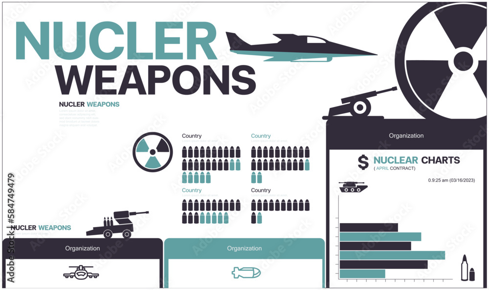 Nuclear weapon Infographics design template can be used for workflow layout, diagram, annual ...