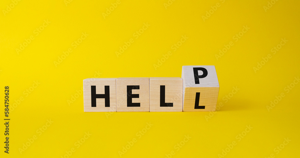 Help vs Hell symbol. Turned wooden cube with words Hell and Help ...