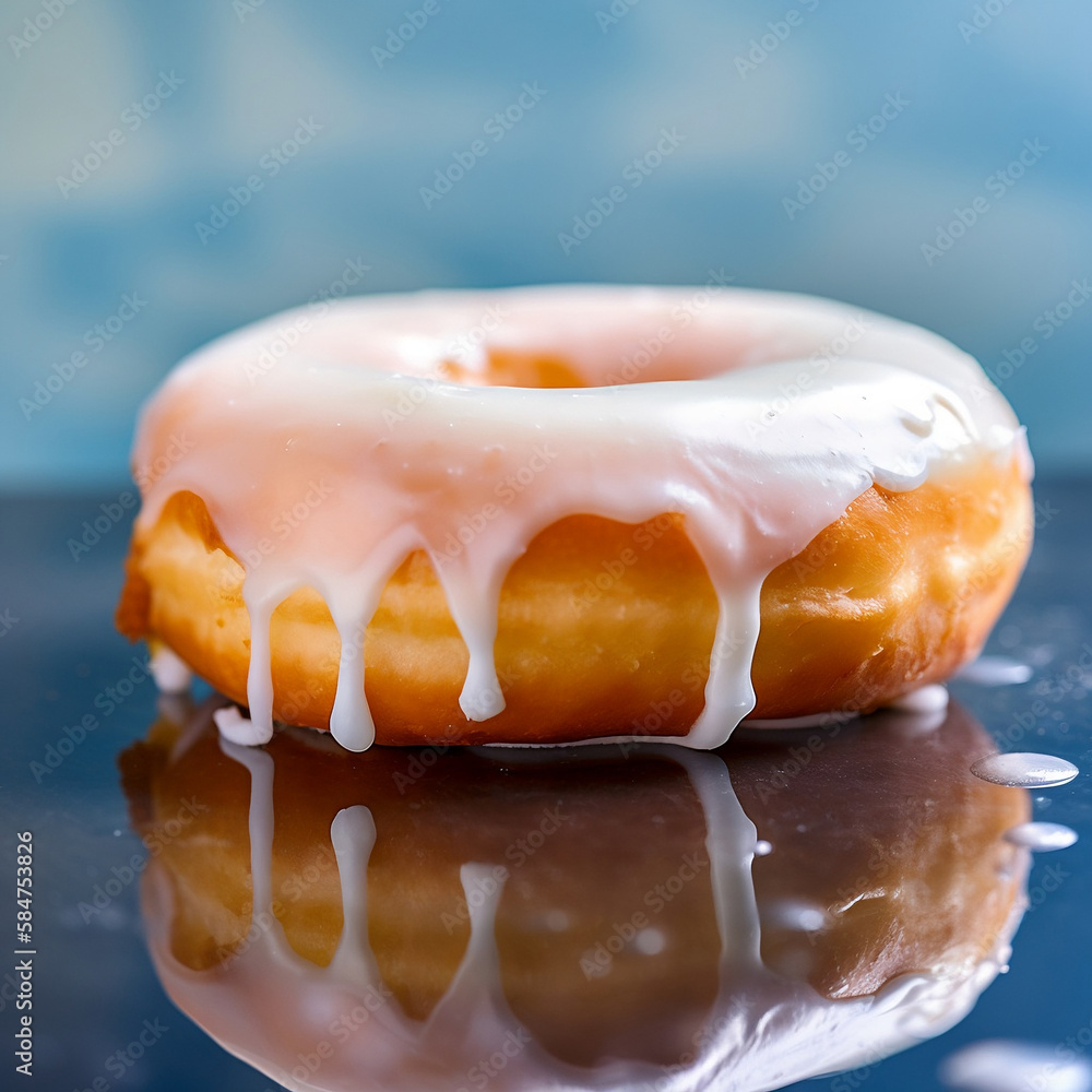 A mouthwatering photograph of a perfectly glazed donut, featuring a ...