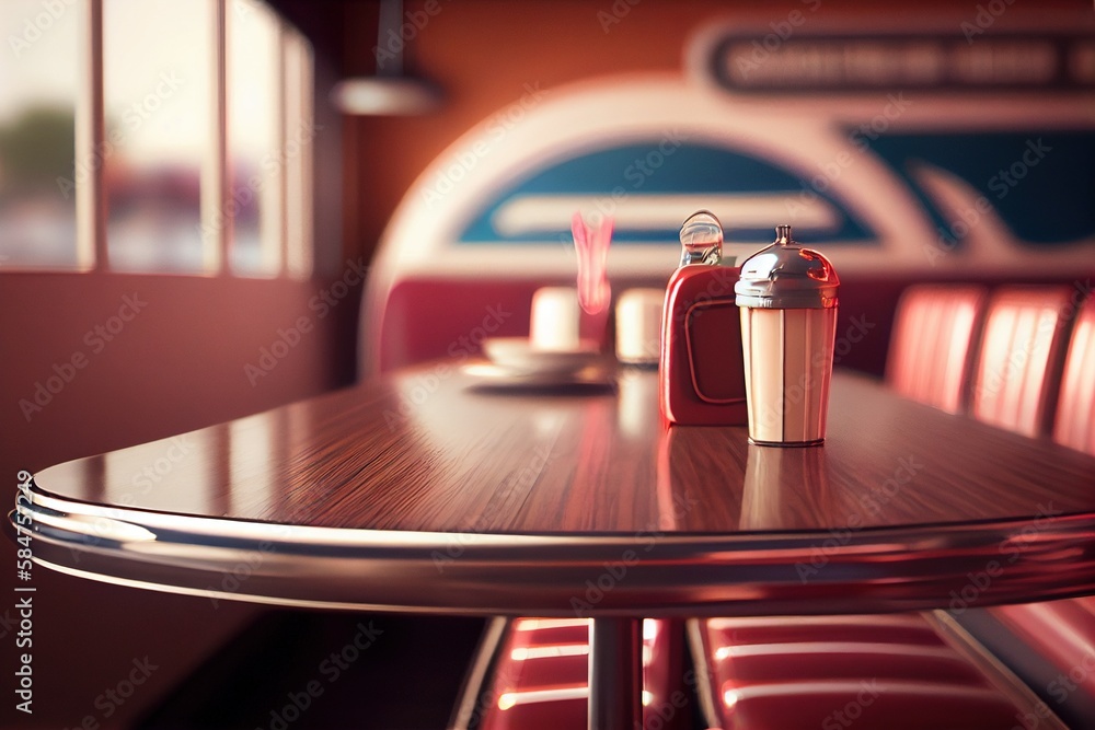 Blurred Restaurant Background with Empty Table in an American 50's ...