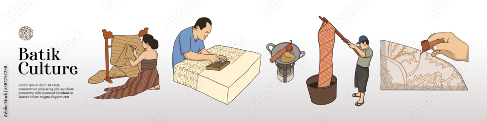 Isolated Batik Illustration vector with people doing batik activities ...