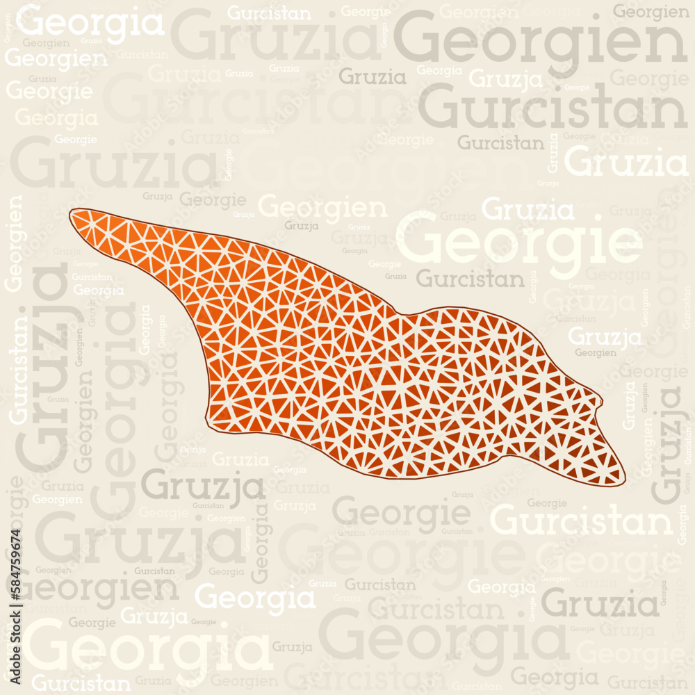 GEORGIA map design. Country names in different languages and map shape ...