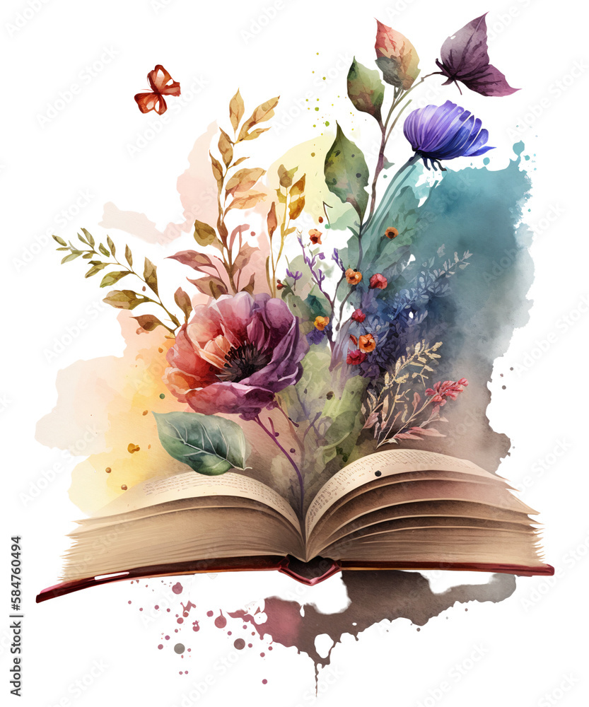 magic book with flowers Stock Illustration | Adobe Stock