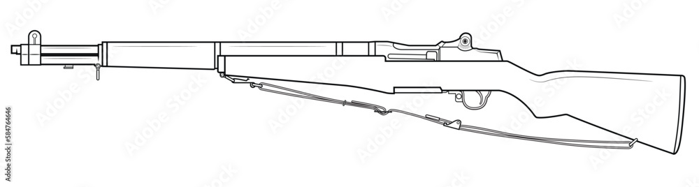 Vector illustration of the M1 Garand rifle with sling on the white ...