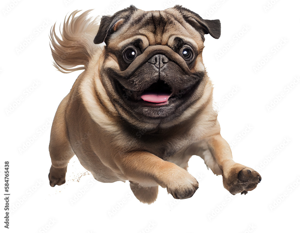 pug running happily on a transparent background. for decorating ...