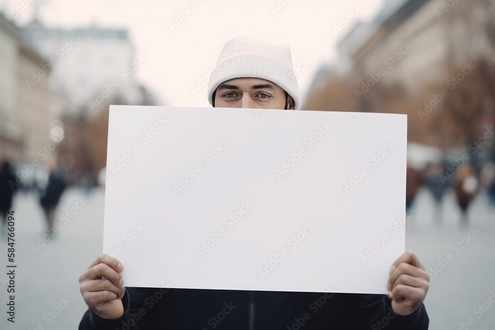 man holding a sign blank sheet of paper poster message picket rally ...