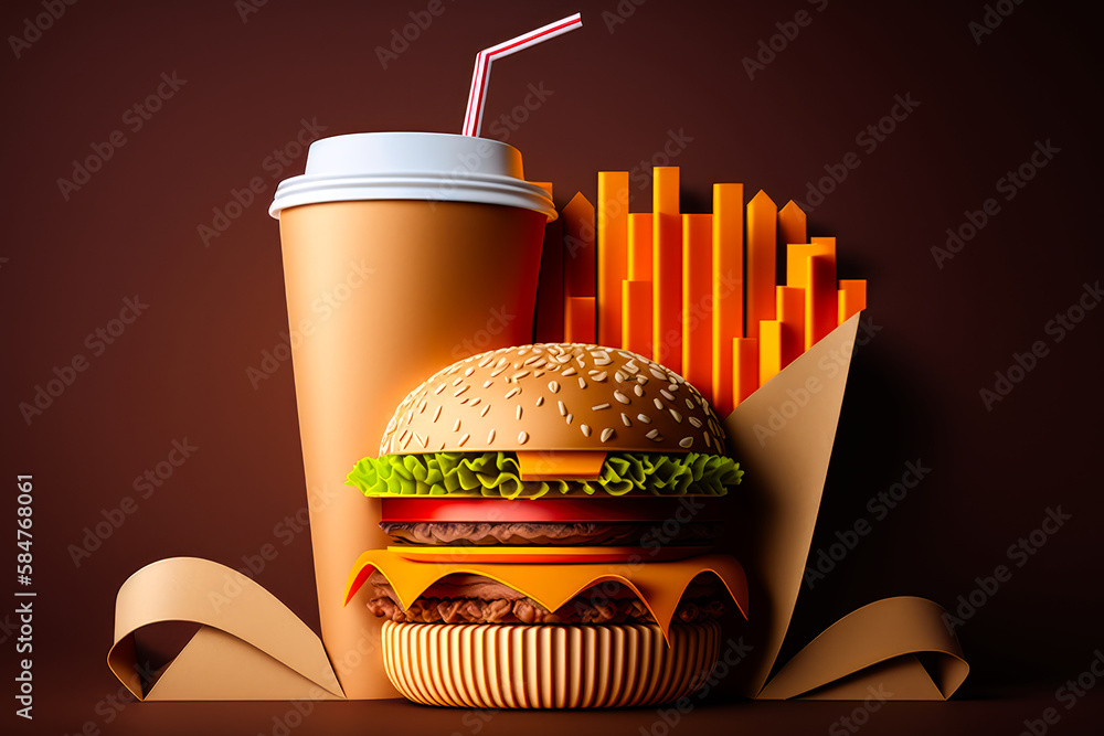 paper craft art burger menu with extras Stock Illustration | Adobe Stock