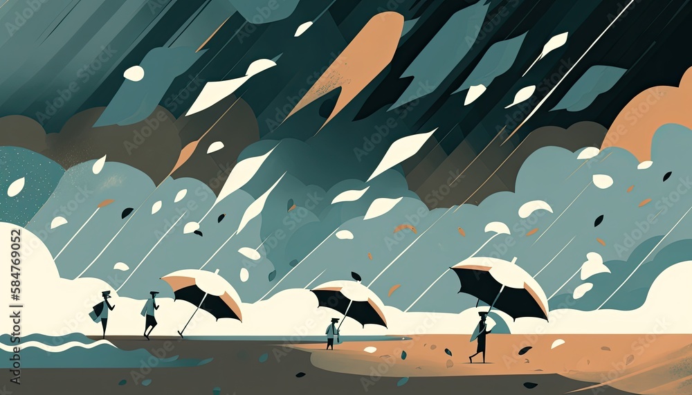 Stormy weather impacts a day at the beach. AI-generated abstract ...