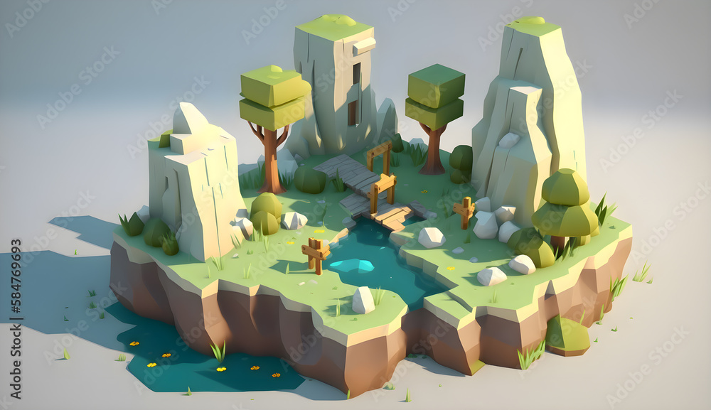 ภาพประกอบสต็อก cute little matte low poly isometric Zelda Breath of the ...