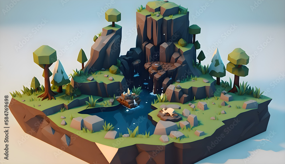 cute little matte low poly isometric Zelda Breath of the wild forest ...