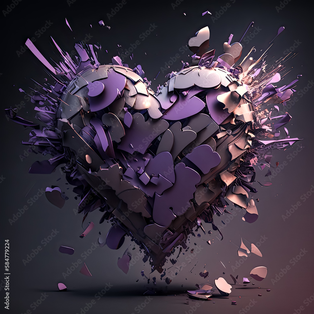 A peaceful purple heart-shaped explosion, slowly dissipating and ...