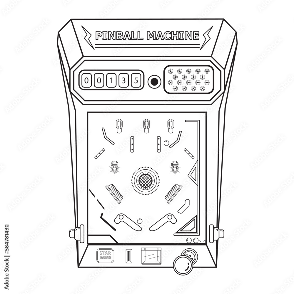 Outline pinball machine. Outline Vintage game pinball machine. flat ...
