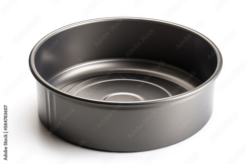 a metal pan with a lid on a white background with a reflection of the ...