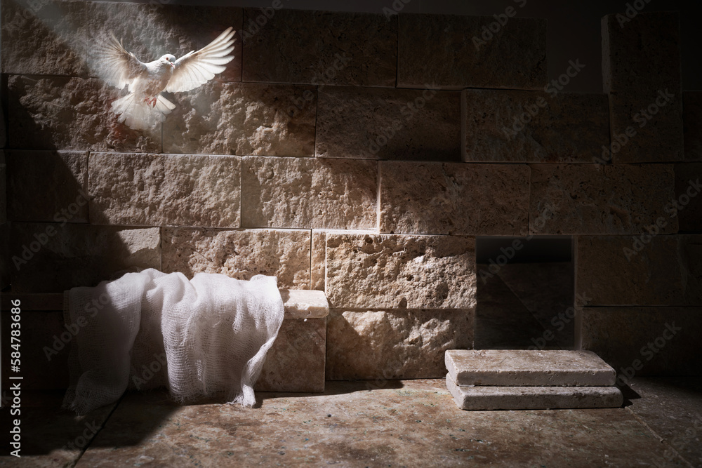 Jesus Christ crucifixion death and resurrection and easter dove flying ...
