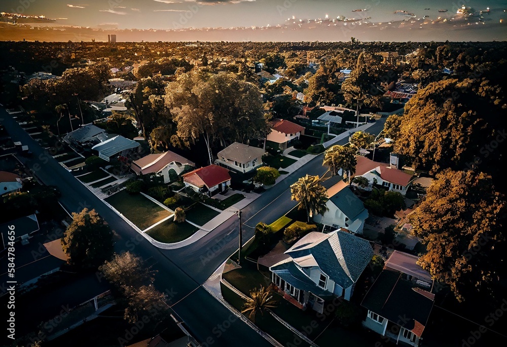 Aerial Neighborhood image of Trinity Florida Cityscape with houses and ...