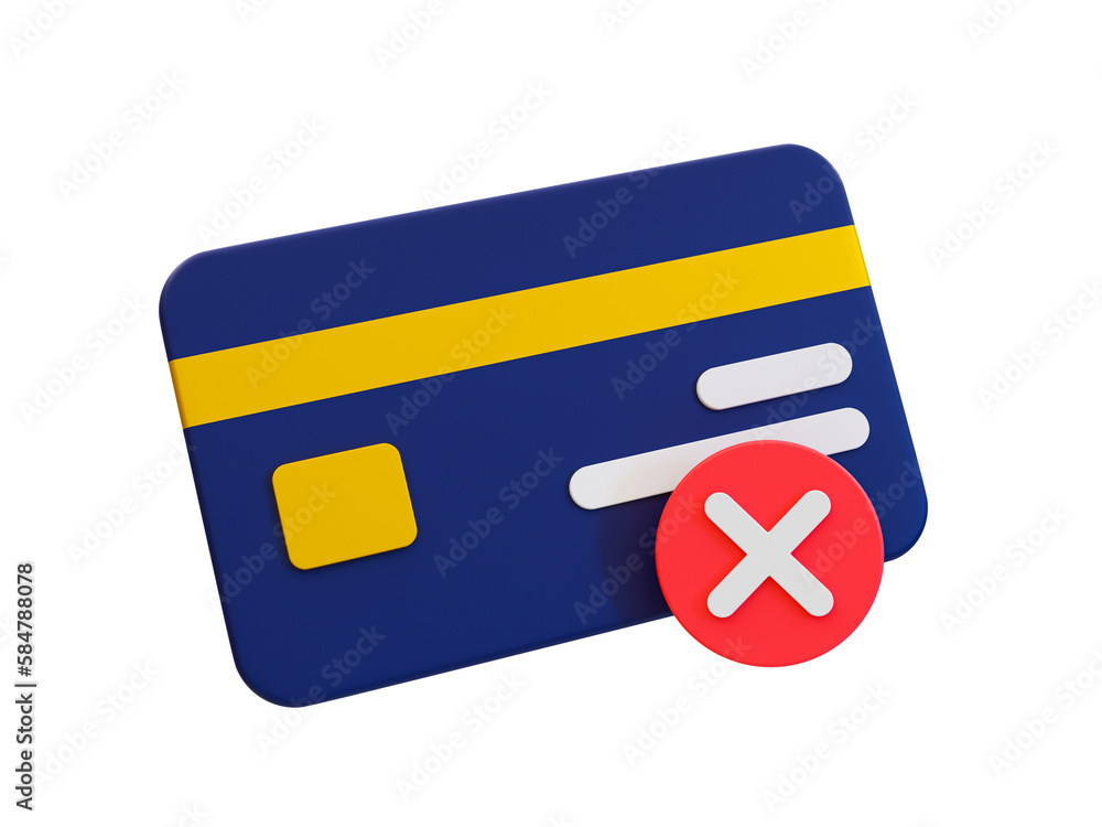 3d minimal credit card rejected. credit card denied icon. credit card ...
