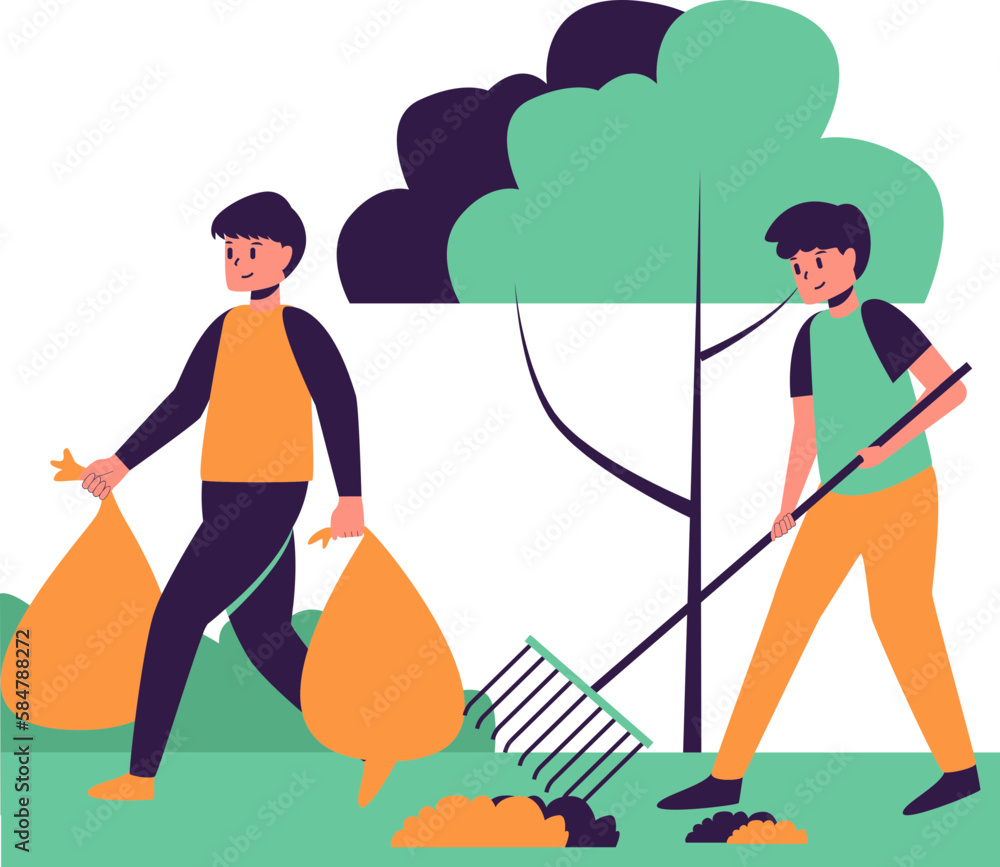 two boys are sweeping and cleaning the environment to raise awareness ...