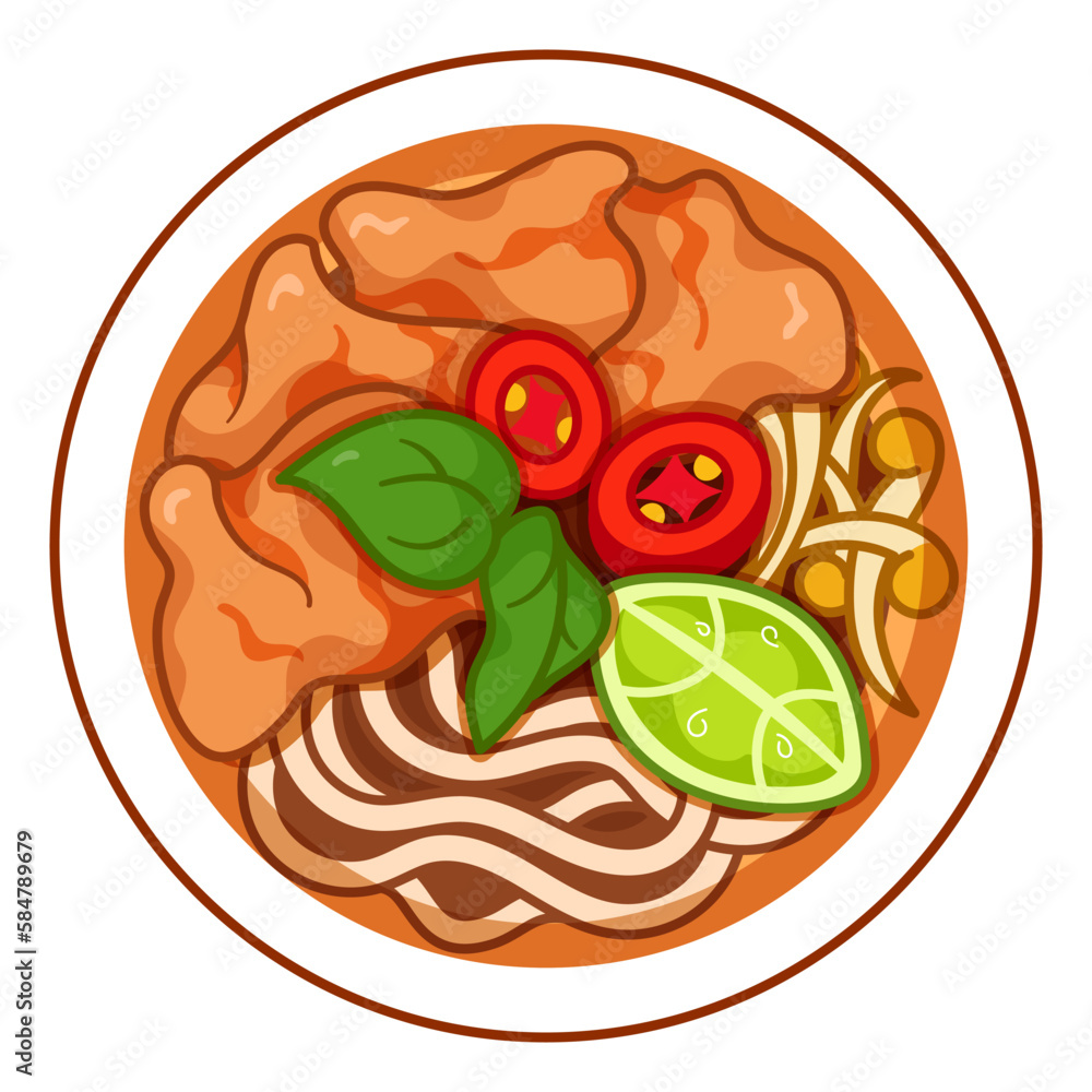 Pho vietnamese noodle soup recipe illustration vector. Asian vietnam ...