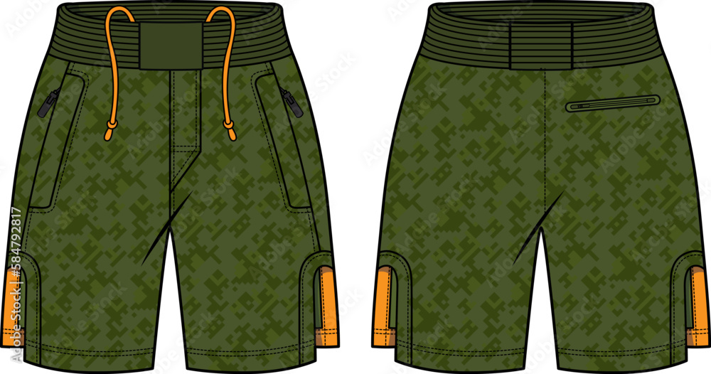 Camouflage Running Shorts jersey design flat sketch vector illustration ...