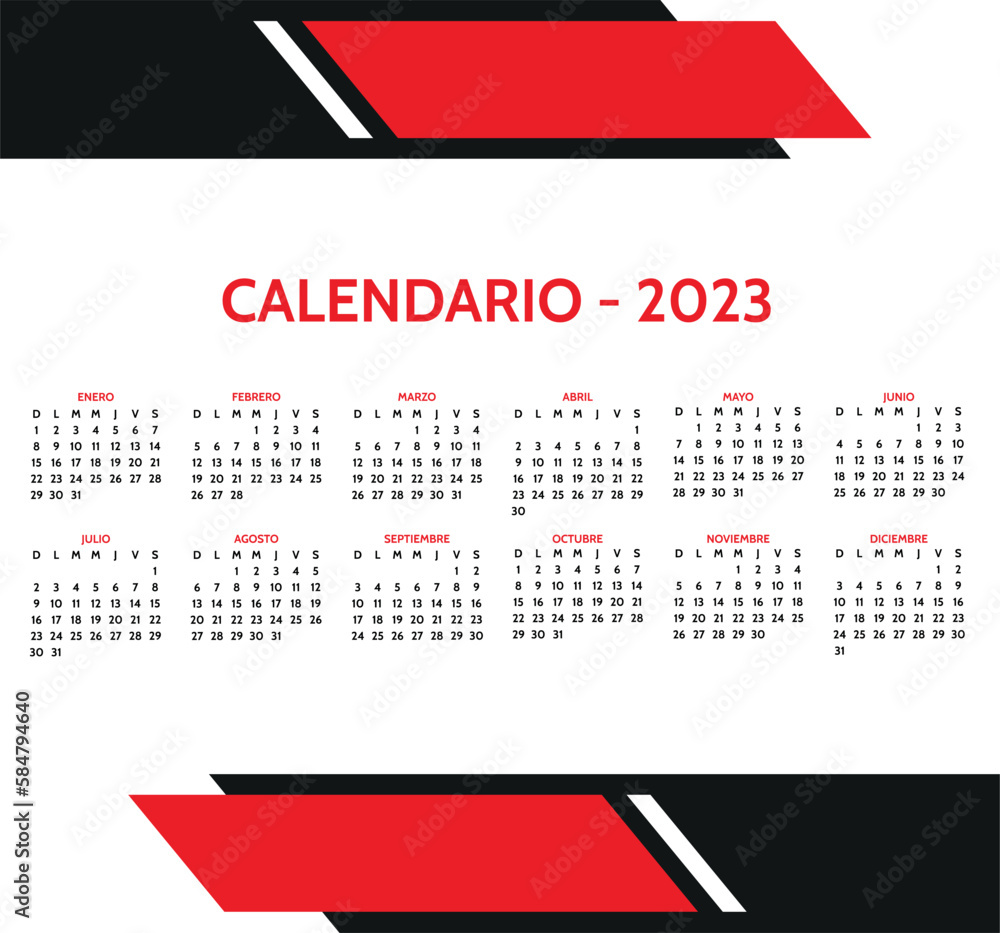 Spanish yearly calendar 2022 2023. Week starts on Monday. Vector ...