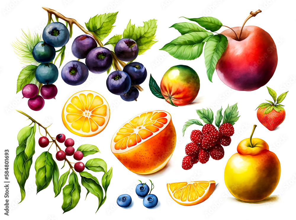 Realistic fruit illustration collection set on isolated white ...