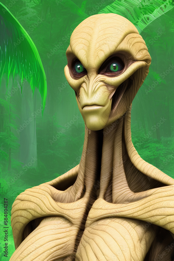 Portrait of a hypothetical alien being that lives on a planet covered ...
