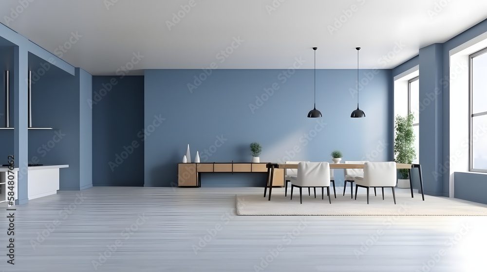 Modern interior design of apartment, empty living room with blank blue ...