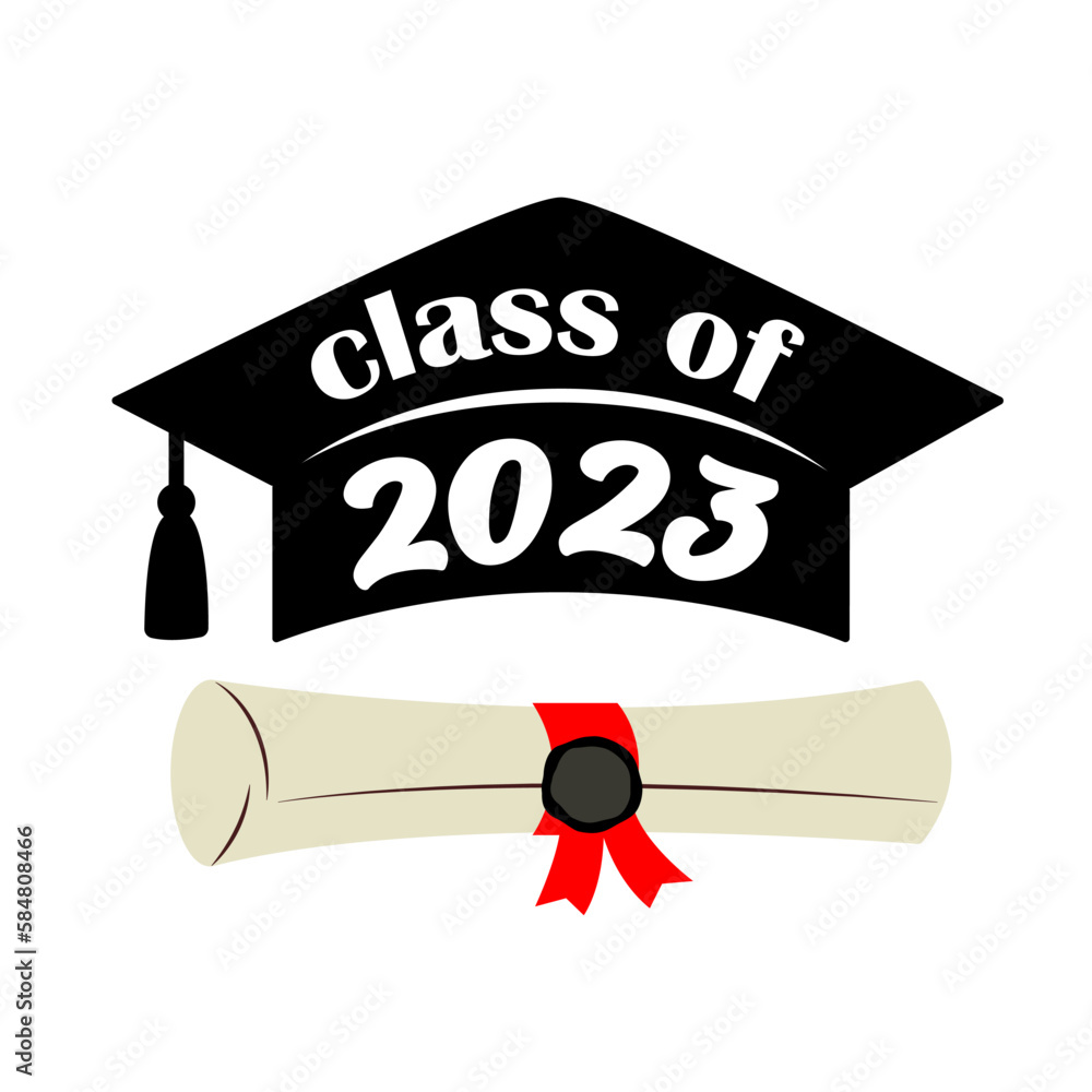 Vector illustration of Class of 2023 with graduation cap and diploma ...