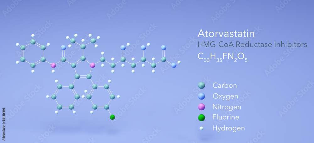 atorvastatin molecule, molecular structures, hmg-coa reductase ...