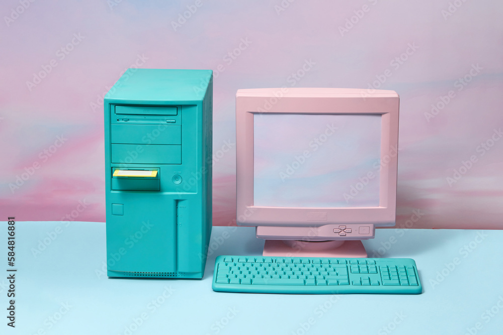 90s computer with monitor, keyboard and monitor Stock Photo | Adobe Stock