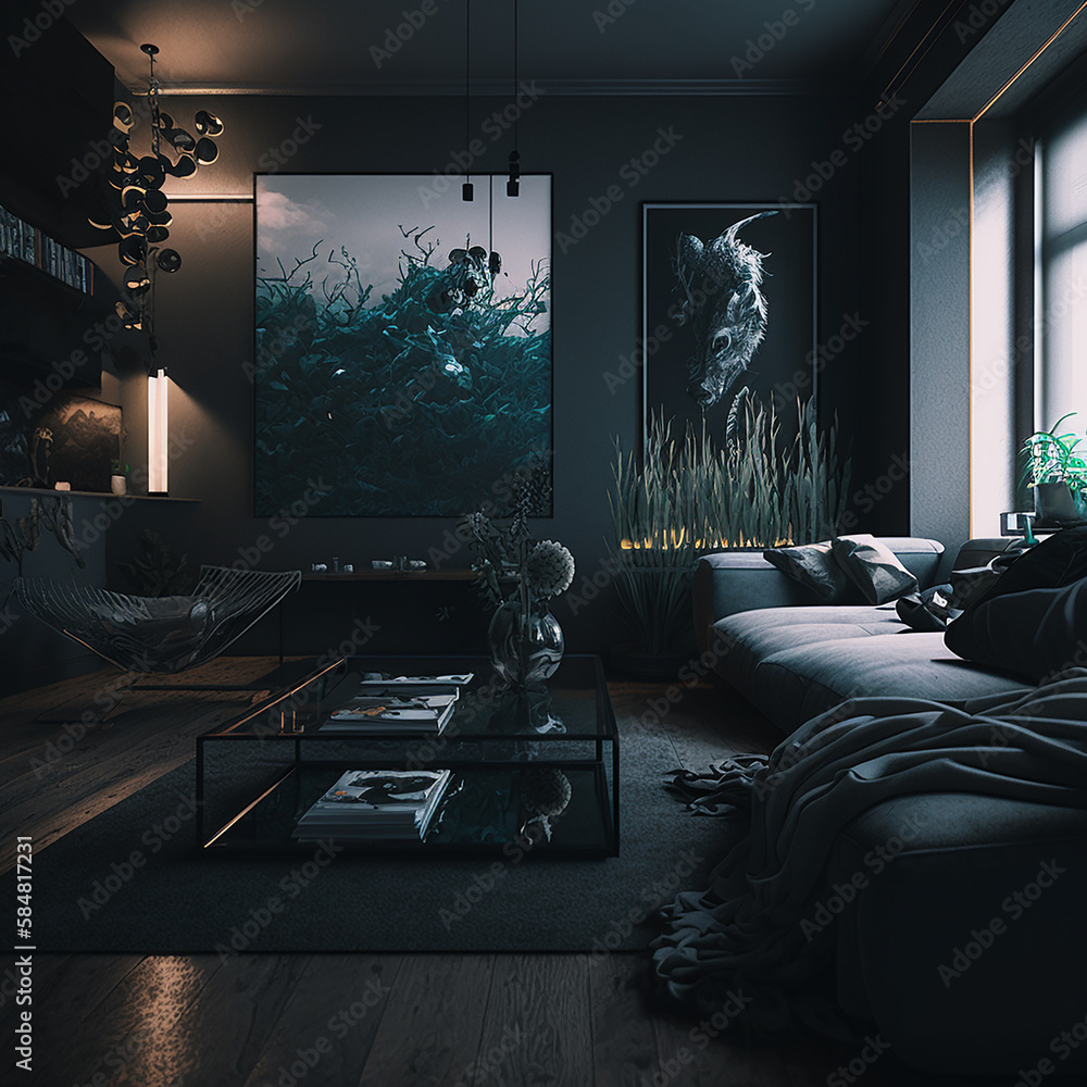 Modern dark house interior. Luxury home and apartment interior design ...