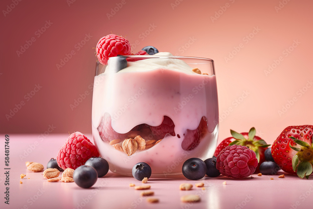 healthy sweet breakfast with yoghurt and berries and oatmeal, created ...