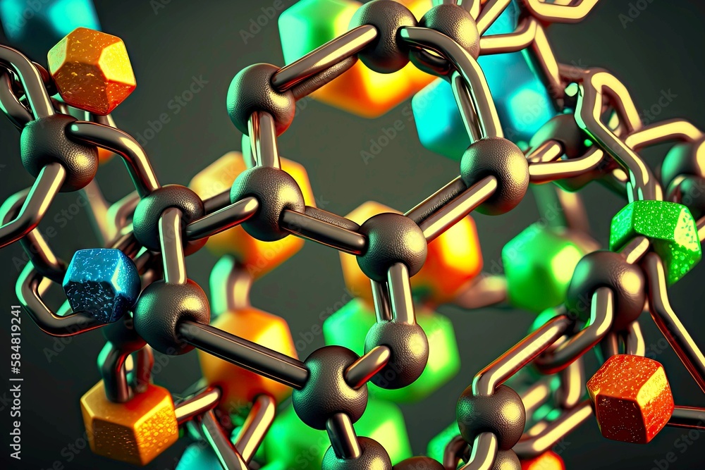 Connected spheres and chains in single structure in molecule closeup ...
