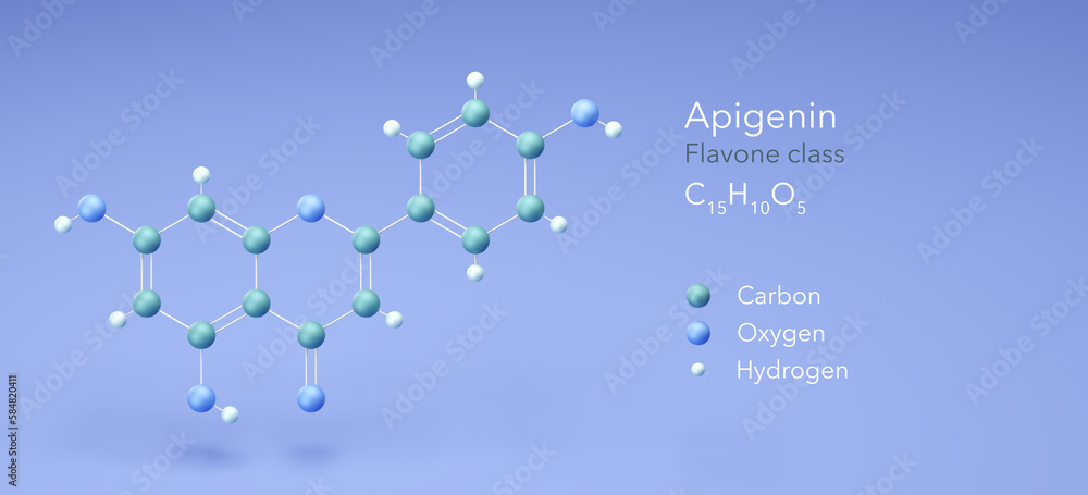 apigenin molecule, molecular structures, flavone, 3d model, Structural ...