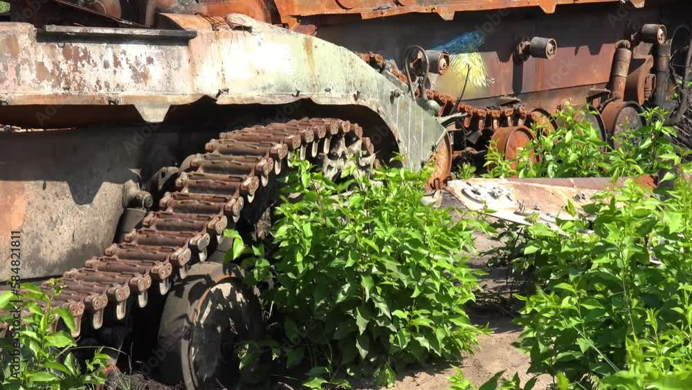 2022 - wrecked and destroyed Russian tanks are abandoned along a ...