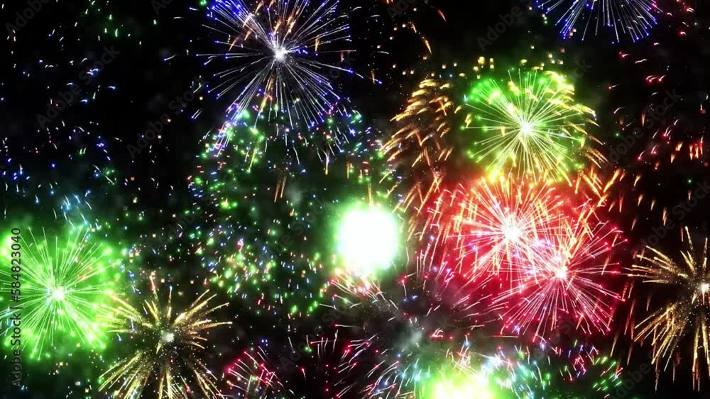 4K. loop seamless of real fireworks background. abstract blur of real ...