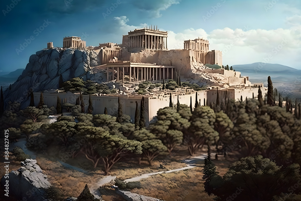Fantasy Athens landmark Acropolis and the Odeon of Herodes Atticus ...