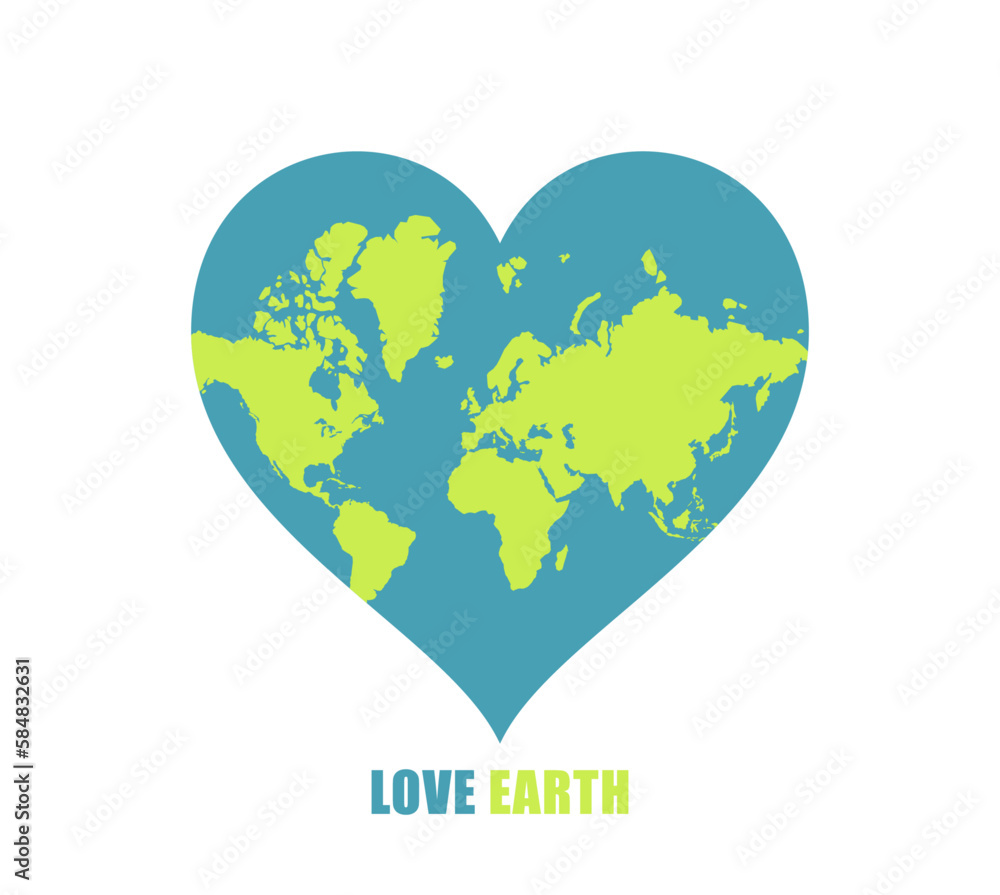 Earth Day. A heart-shaped world as a logo, sticker, icon, symbol ...