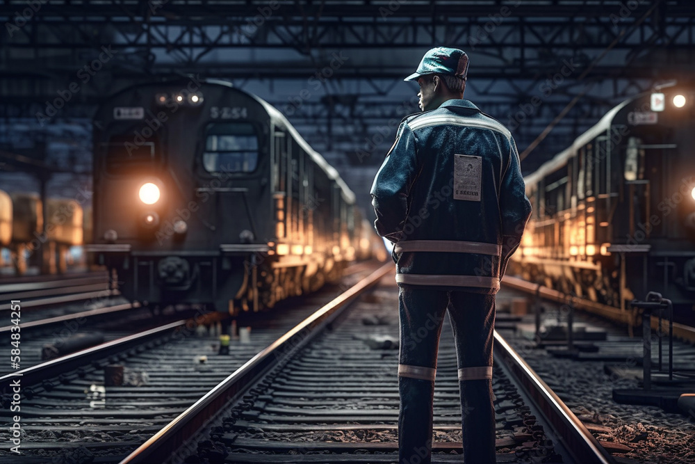 a railway worker, a view from the back, created by a neural network ...
