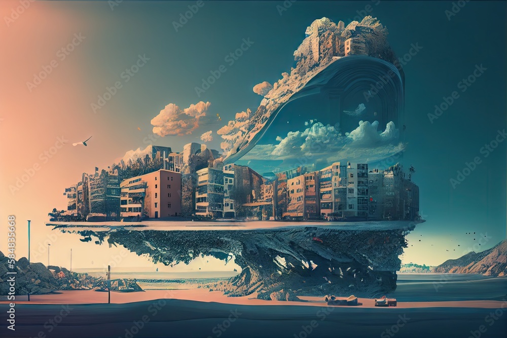 a surreal landscape, where digital glitches and distortions have ...