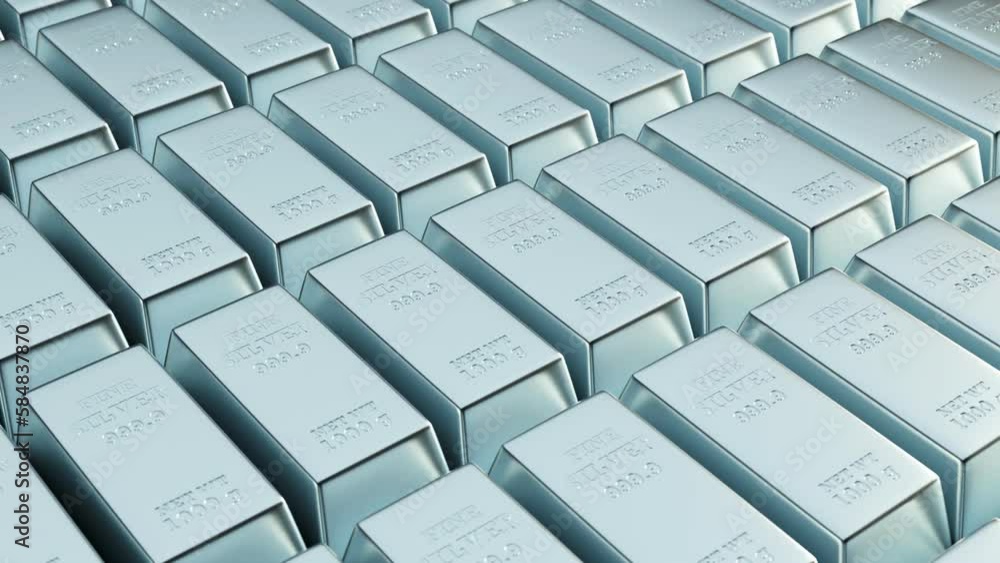 Silver bars, loop animation. Silver ingots background. Stack of silver ...