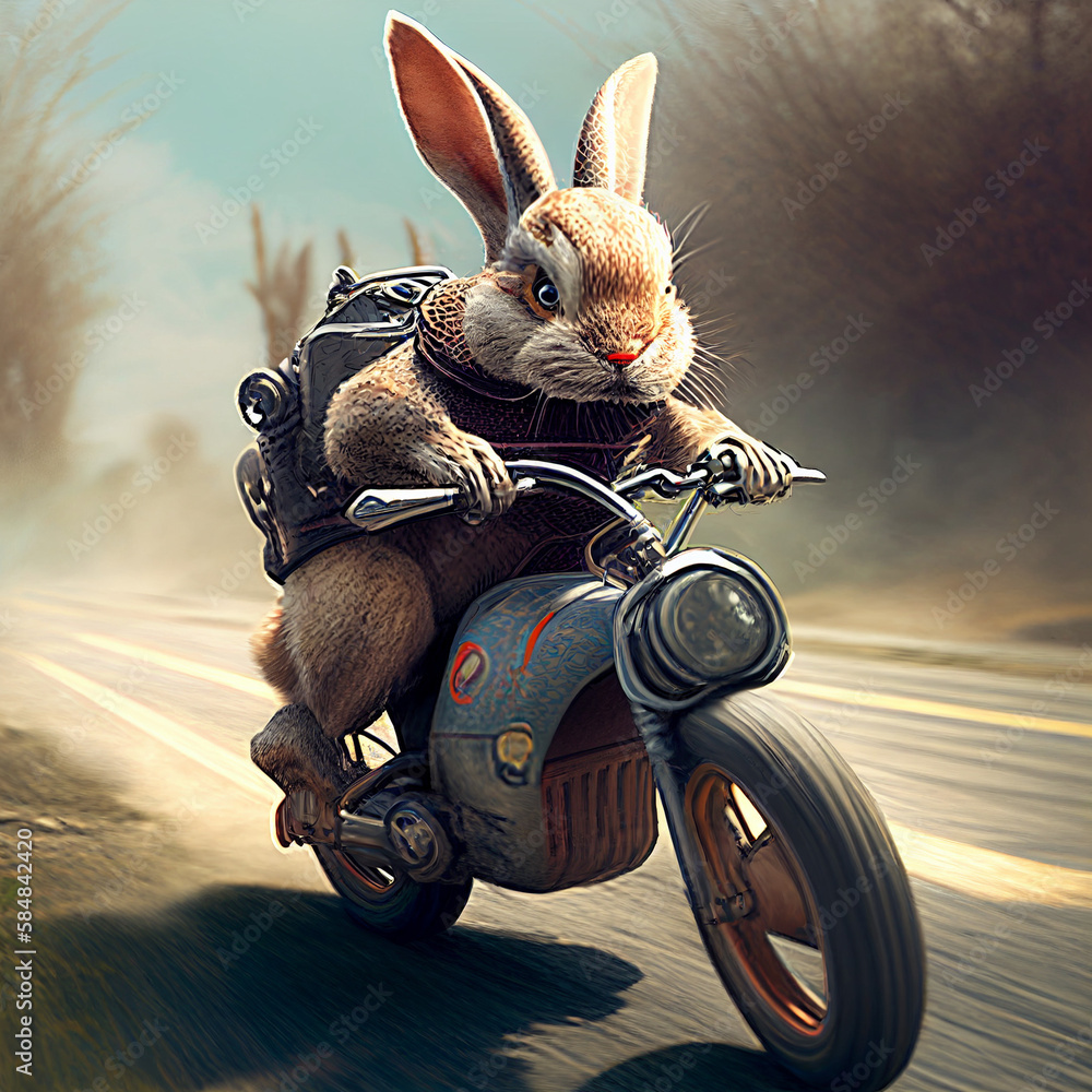 Rabbit Riding motorcycle Stock Illustration | Adobe Stock
