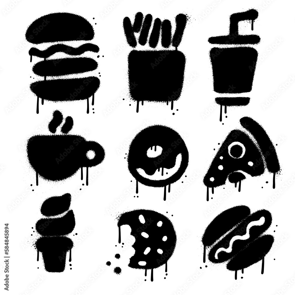 Poster American traditional food cuisine hand drawn set in y2k urban ...