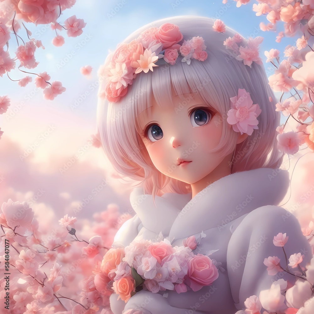 Anime girl spring little white , people, Background artwork digital art ...