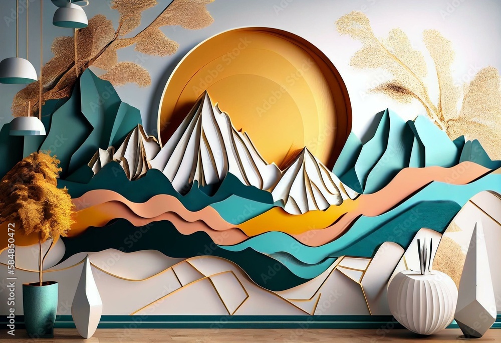 3d modern art mural wallpaper with Drawing modern Landscape art 3d ...