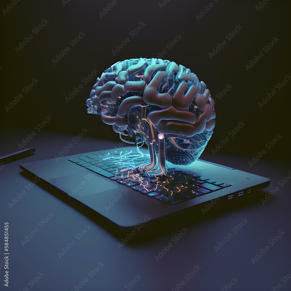brain and laptop Stock Illustration | Adobe Stock
