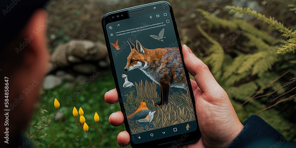 person uses smartphone app to identify different species of birds on ...