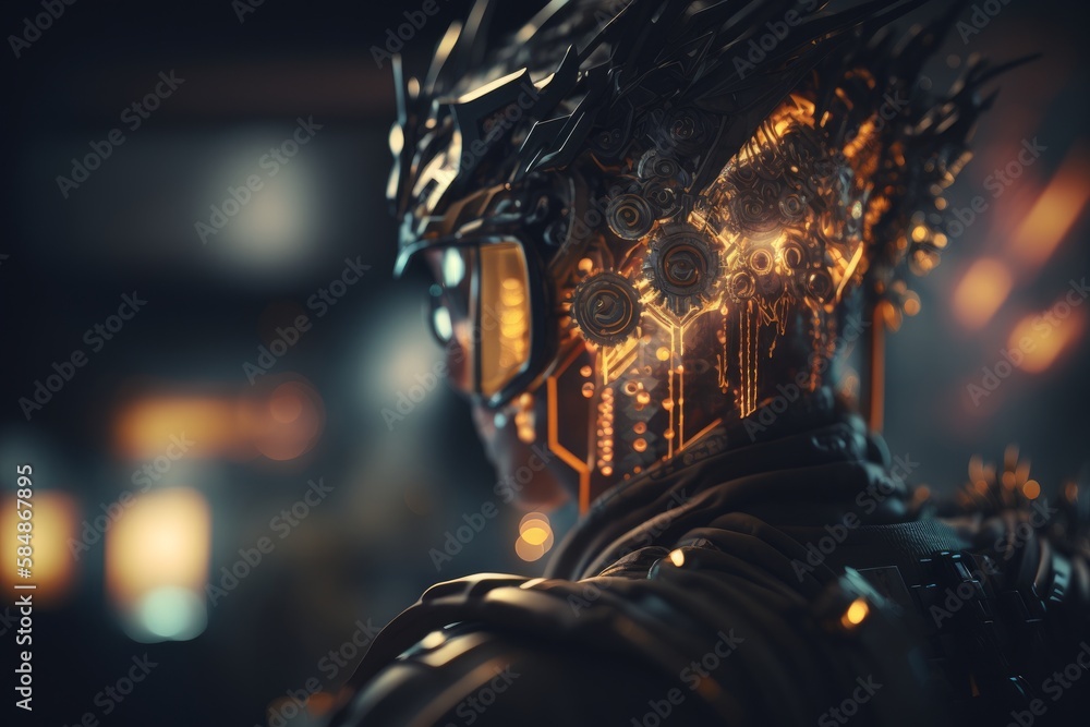 Cinematic 4K Epic Close-Up of a Clean-Shaven Woman in Technological ...