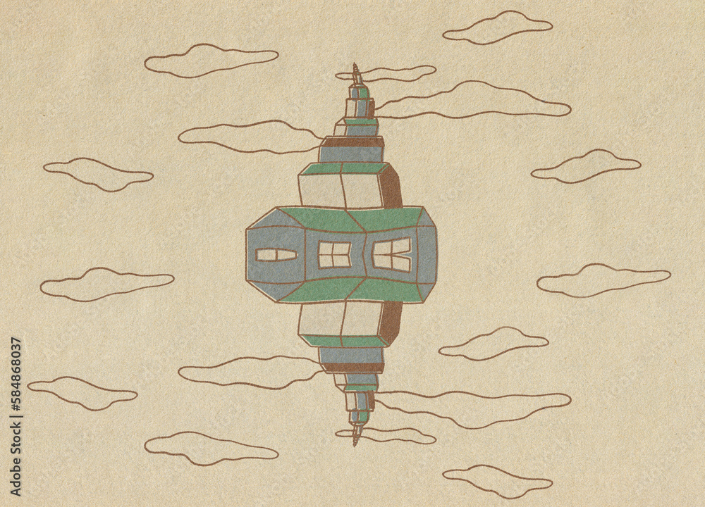 Flying Sky Tower Illustration Stock Photo | Adobe Stock